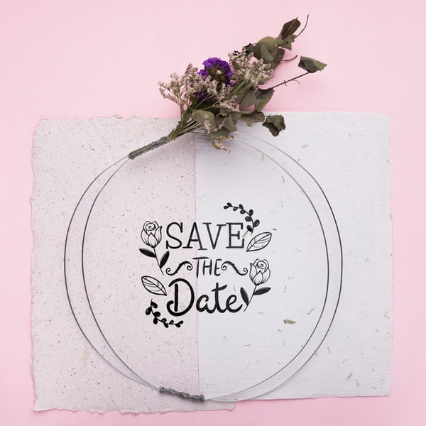 Save The Date Mock-Up On Paper With Dried Flowers Psd - Mockup Hunt