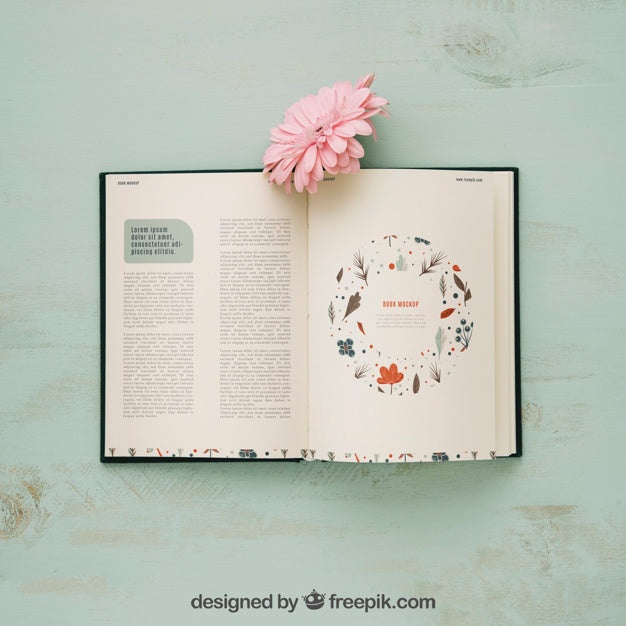 Spring Vibed Mockup with a Book and pink Flower - Mockup Hunt
