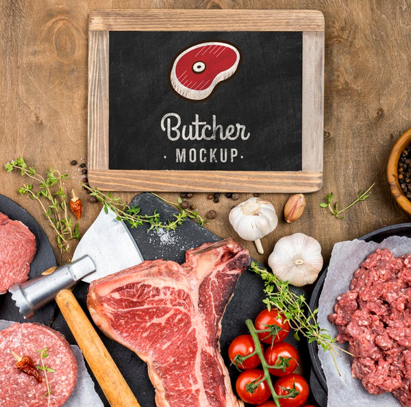 Top View Butcher Shop With Fresh Meat Psd - Mockup Hunt