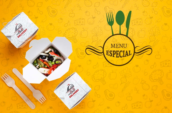 Top View Food Delivery Composition With Mock-Up Psd - Mockup Hunt