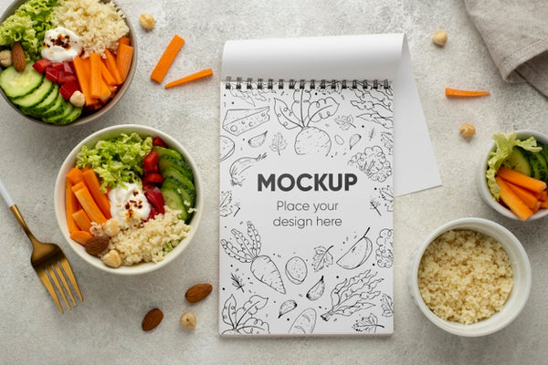 Top View Mock-Up With Healthy Food Psd - Mockup Hunt