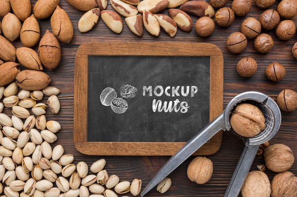 Top View Of Delicious Nuts Mock-Up Psd - Mockup Hunt