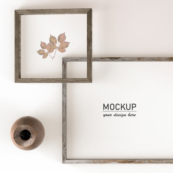 Top View Of Frames For House Decor With Vase Psd - Mockup Hunt