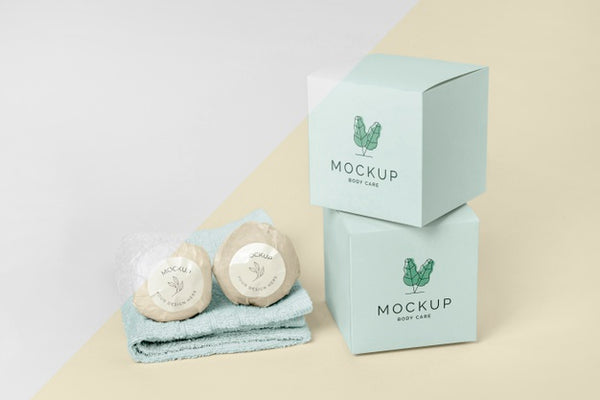 Towel, Bath Bombs And Boxes Mock-Up Psd - Mockup Hunt