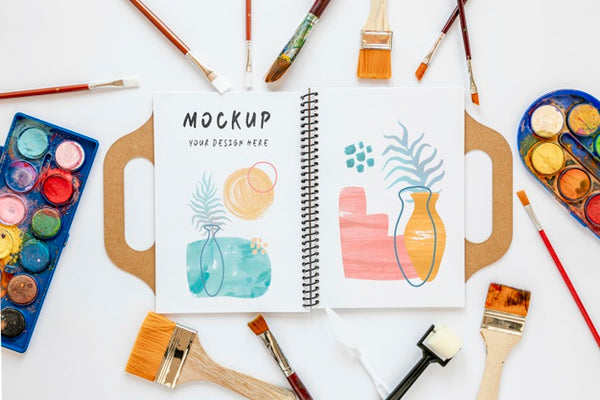 Watercolor Elements Arrangement With Mock-Up Psd - Mockup Hunt