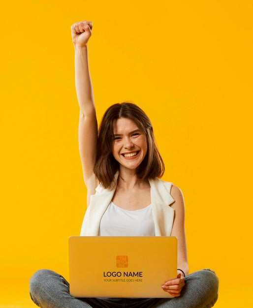 Woman With Laptop Psd - Mockup Hunt