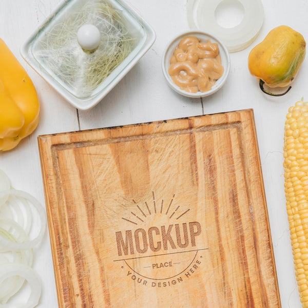 Wooden Board Healthy Food Mock-Up Psd - Mockup Hunt